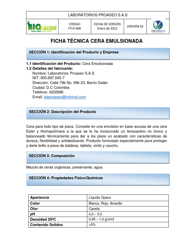 FTLP-006 Cera Emulsionada V2 | PDF