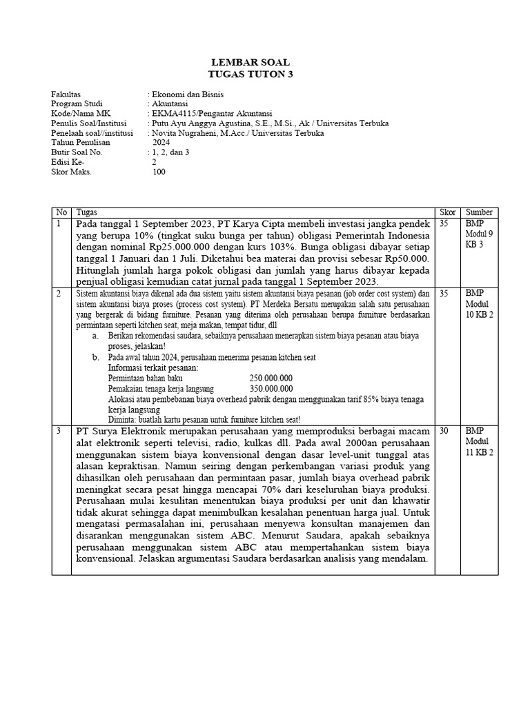 Tugas 3 Pengantar Akuntansi | PDF | Teknologi & Rekayasa
