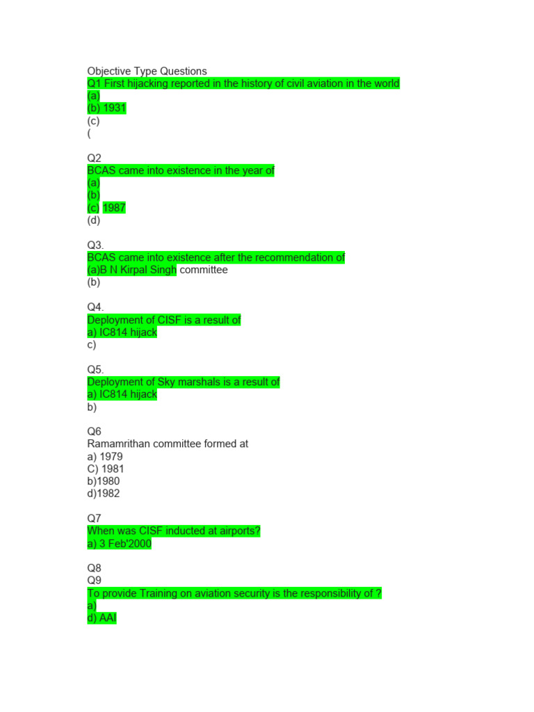 Avsec Exam | PDF | Airport | Airport Security