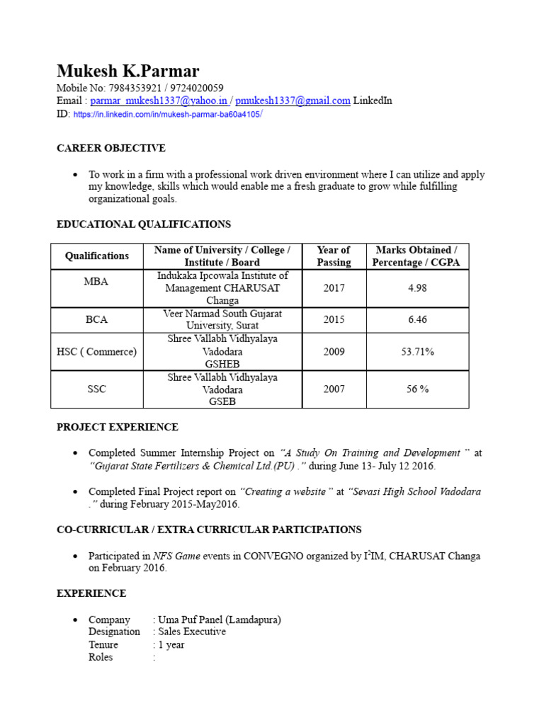Mukesh Resume (2022 2023) | PDF | Business