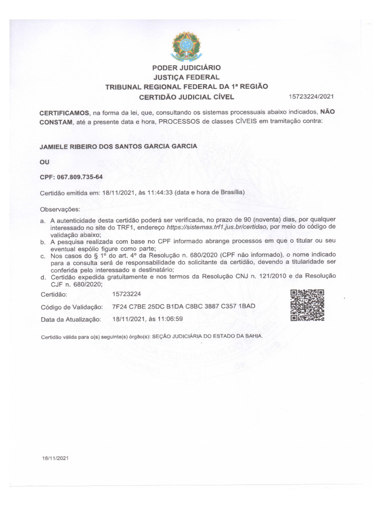 Certidao Judicial Civel | PDF