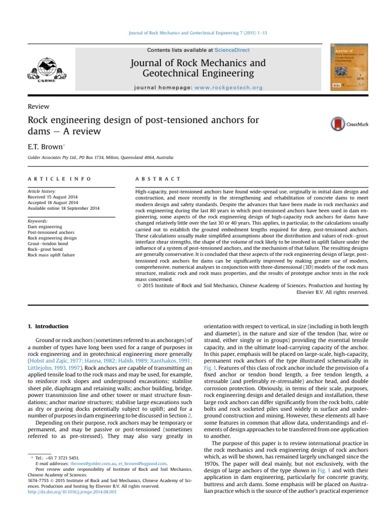 Brown, E. T. (2015) Rock Engineering Design of Post-Tensioned Anchors ...