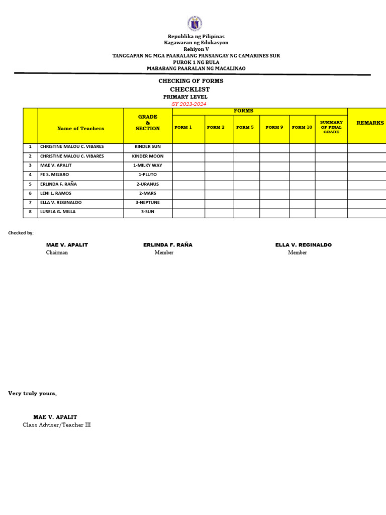 Checklist Form | PDF