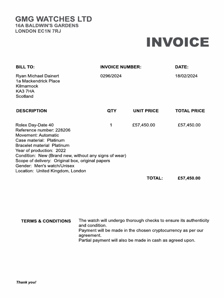 Rolex Day-Date Invoice Details | PDF