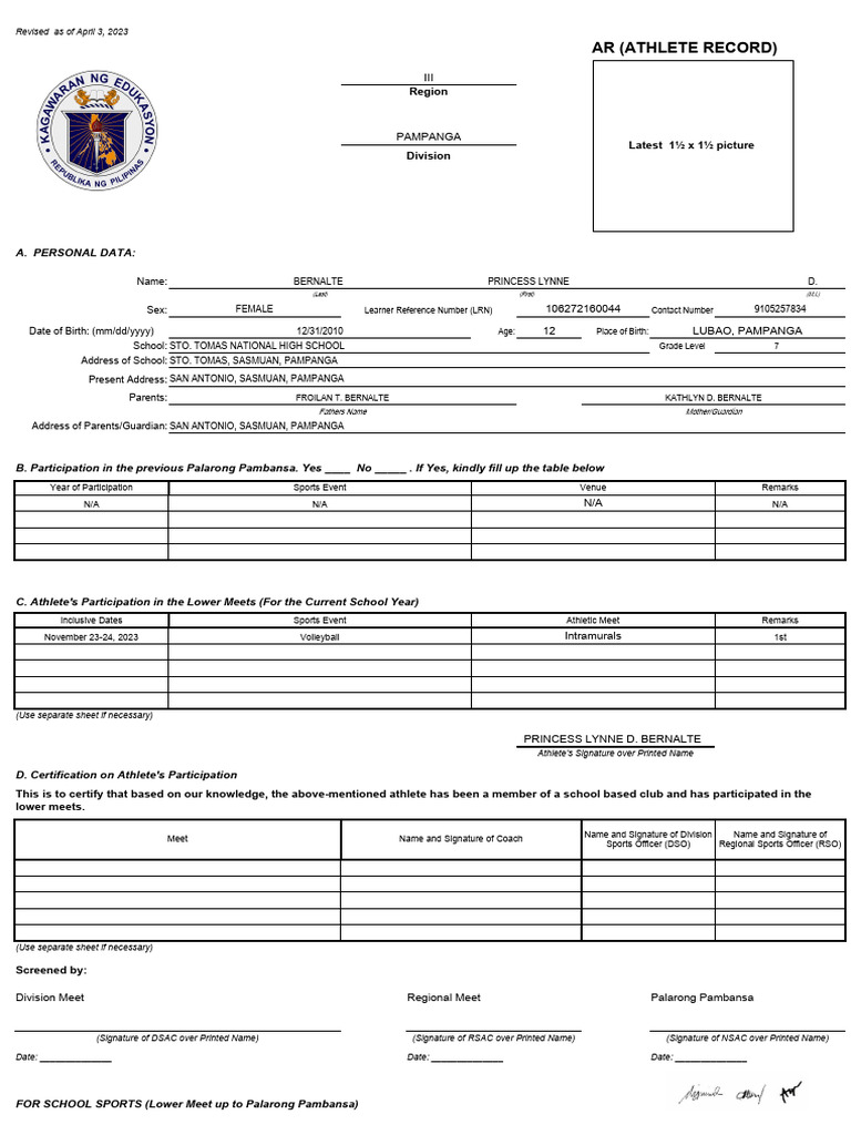 Athletes Record | PDF