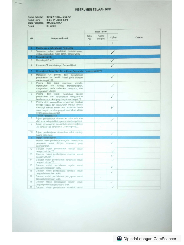 Instrumen Telaah RPP | PDF