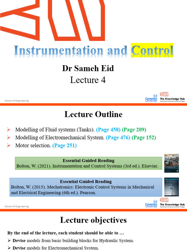 SoE - MENG - Instr and Cont - Lec 4 - Modelling of Fluid Systems - 2024 | PDF | Electric Motor ...