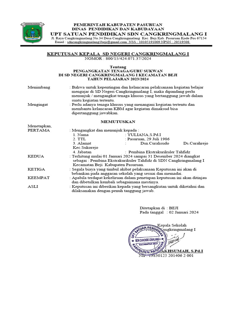 SK Tahfidz Yulia | PDF