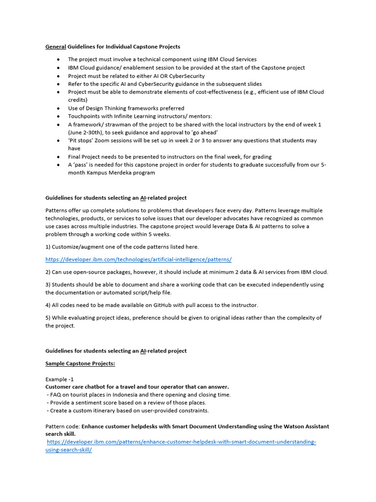 General Guidelines For Individual Capstone Projects | PDF | Artificial Intelligence ...
