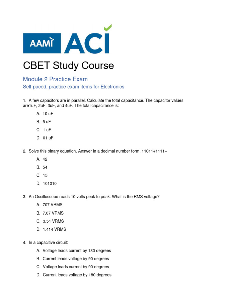 Module 2 Handout Practice Exam Questions | PDF | Electrical Impedance ...