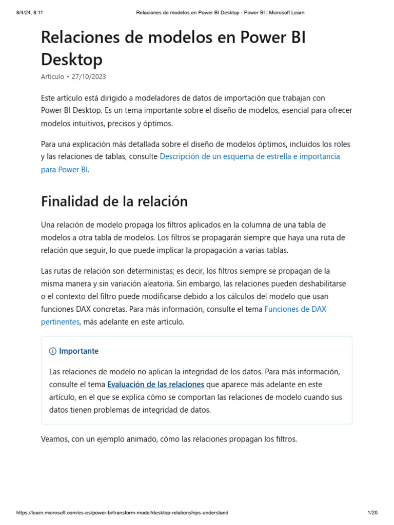 Relaciones de Modelos en Power BI Desktop | PDF | Bases de datos | Base ...