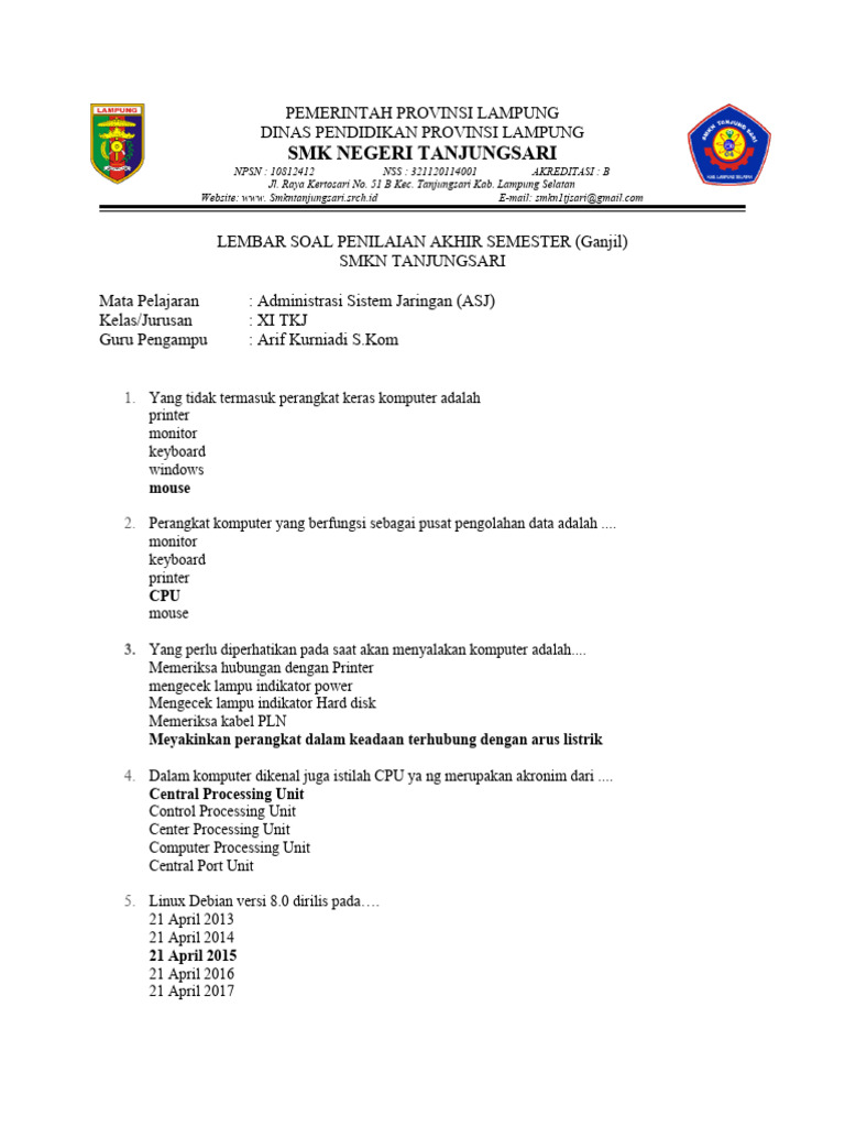 SOAL PAS XI ASJ Semester (GANJIL) | PDF