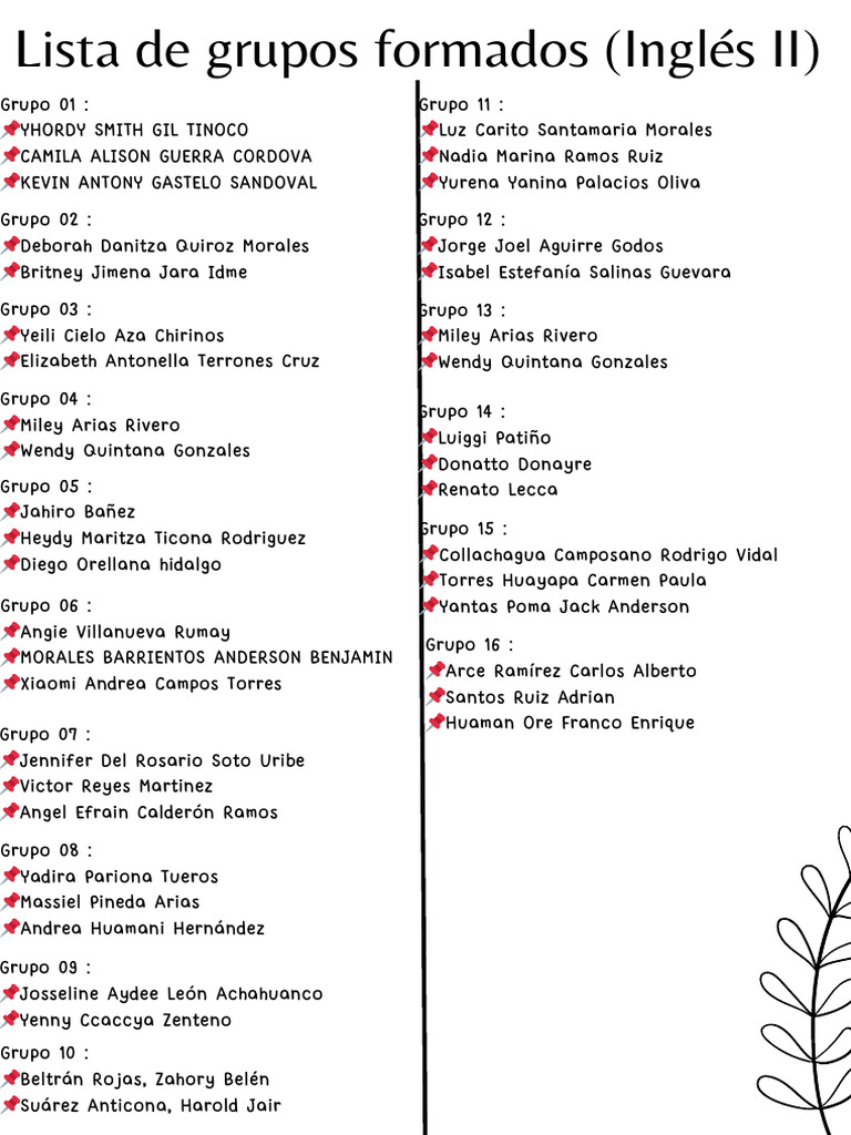 Lista de Grupos Formados (Ingles II) - 20240405 - 195312 - 0000 | PDF