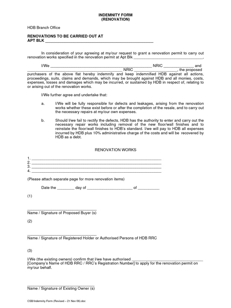 Indemnity Form | PDF | Indemnity | Private Law