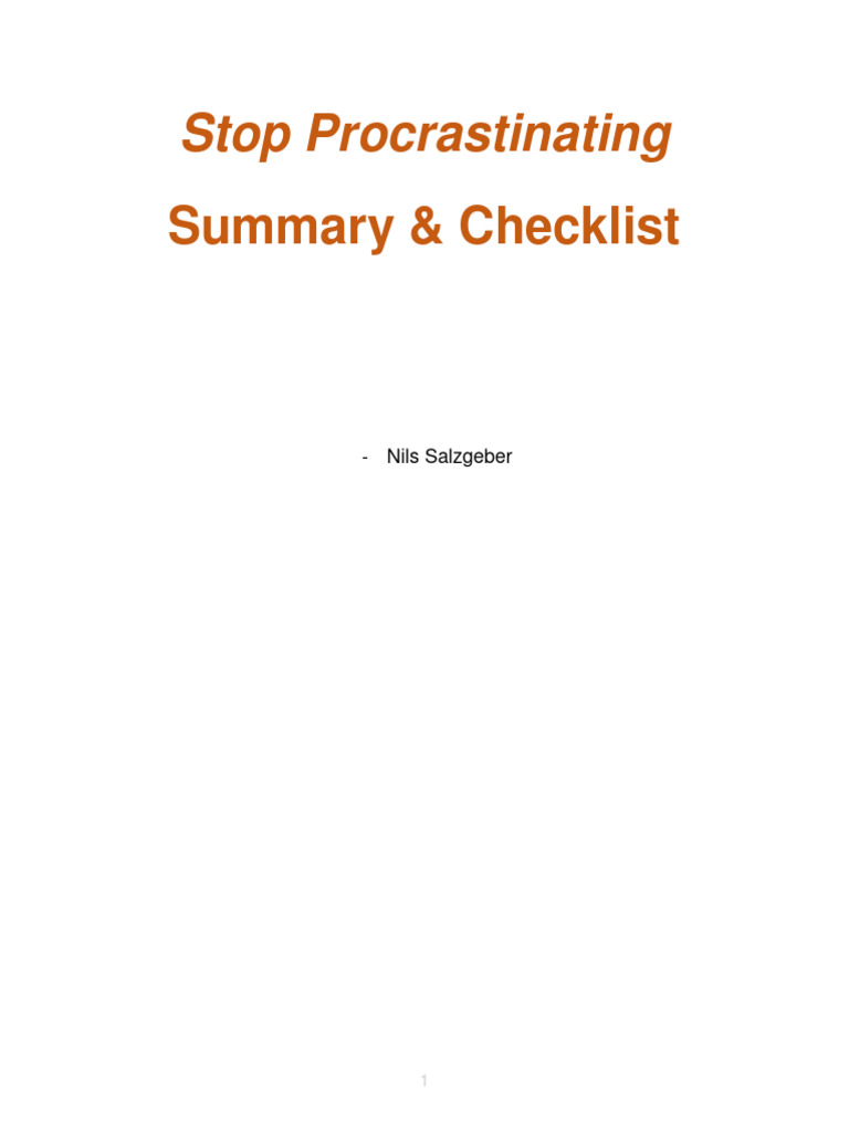 Stop Procrastinating - Summary & Checklist | PDF | Self Control | Self-Management