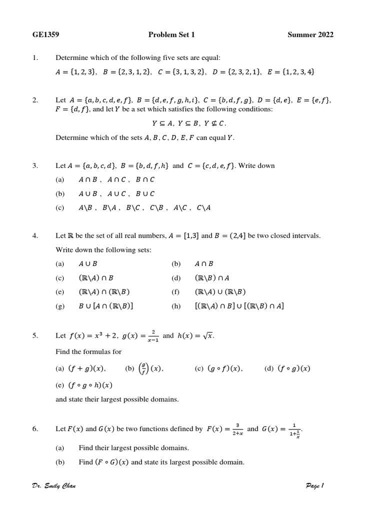 GE1359 Problem Set 1 | PDF | Function (Mathematics) | Mathematical Logic