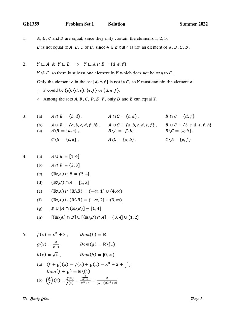 GE1359 Problem Set 1 - Sol | PDF | Functions And Mappings | Mathematical Objects