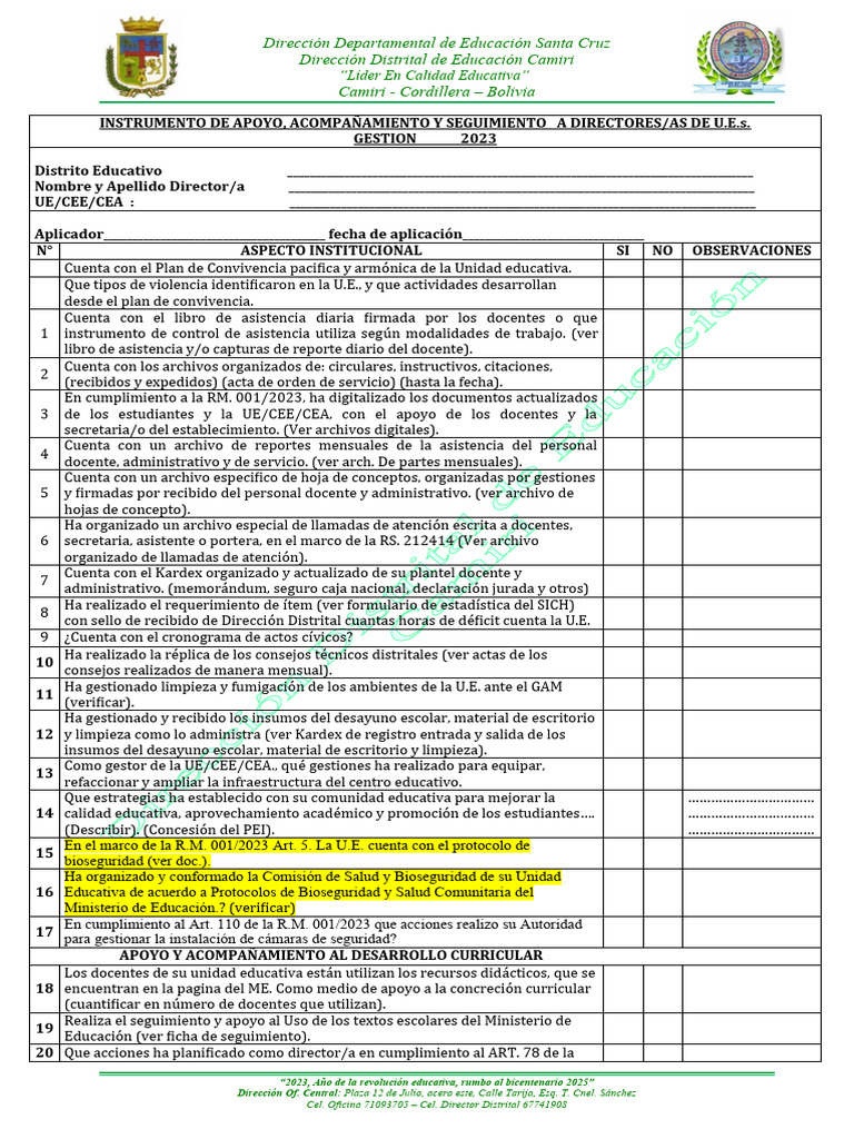 Ficha de Segumiento Al Director 2023 | PDF