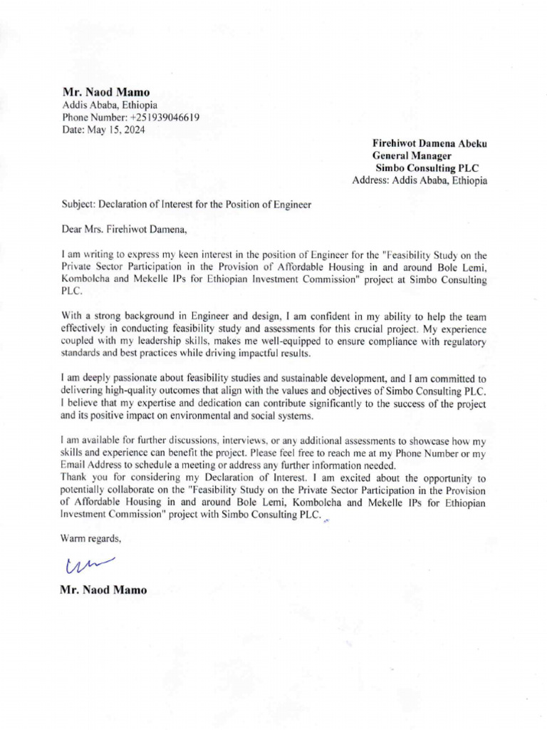 Declaration of Interest From Naod Mamo | PDF