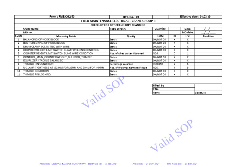 FMECG2SOP06 Rev03.07 Checklist | PDF | Manufactured Goods | Equipment