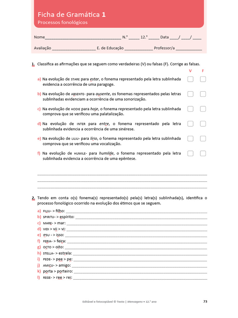 Processos Fonológicos na Evolução de Palavras | PDF | Voz humana ...