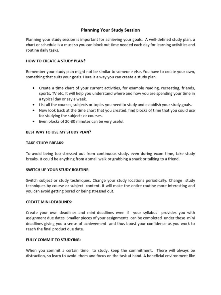 Planning Your Study Session | PDF | Cognition | Cognitive Science