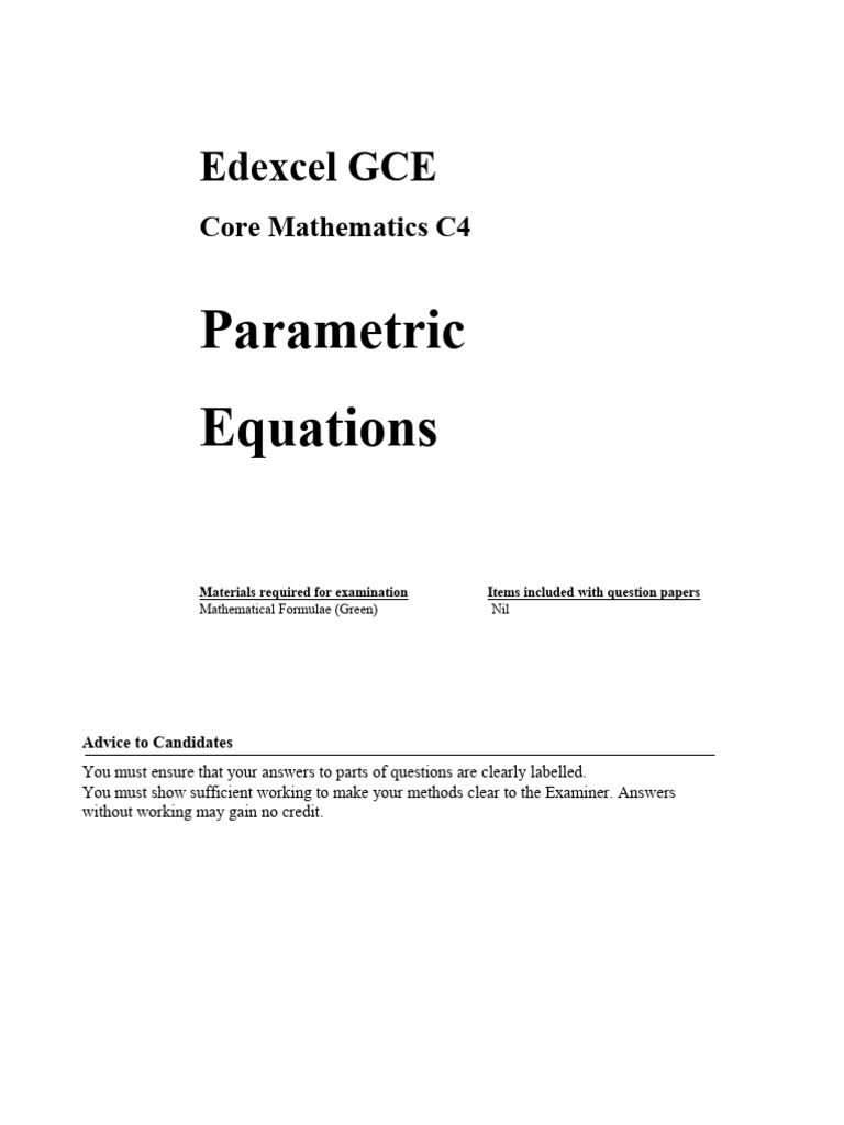 C4 Parametric Pdf Equations Coordinate System