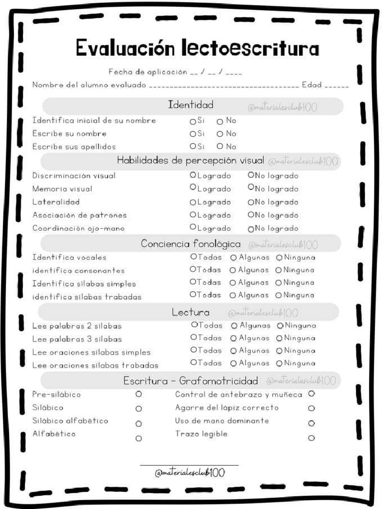 Evaluación Lecto Escritura | PDF