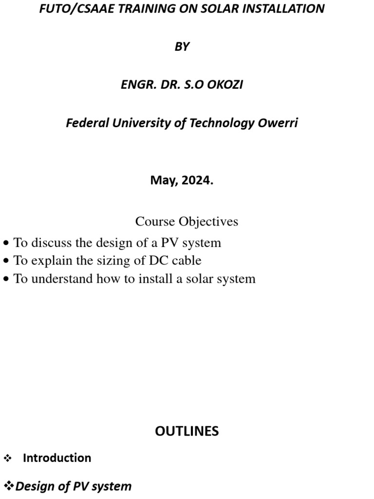 FUTO SIWES Training | PDF | Photovoltaic System | Photovoltaics
