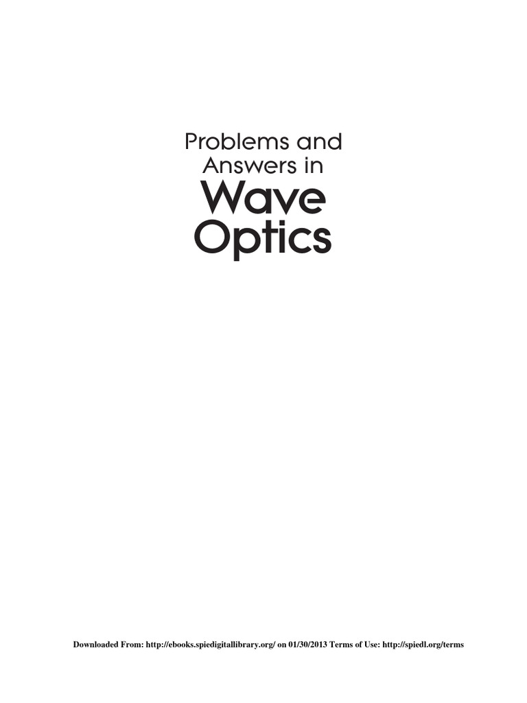 Problems And Answers In Wave Optics Pdf Polarization Waves Waves