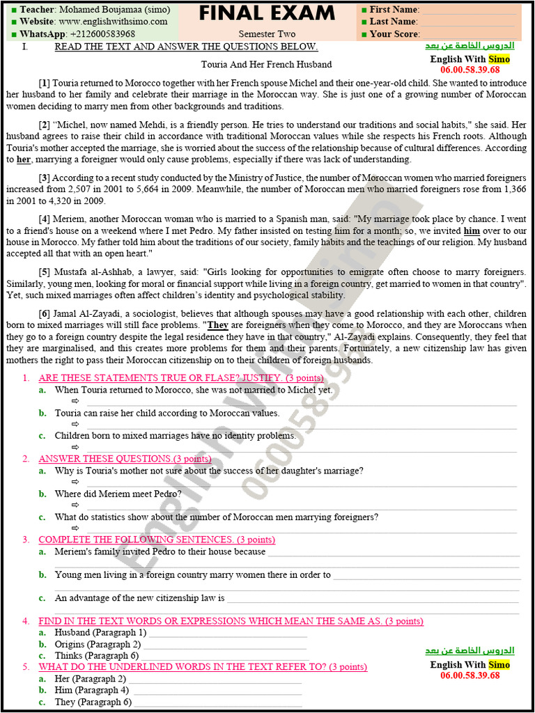 Final Exam Global Test 2024 by English With Simo (Online Version ...