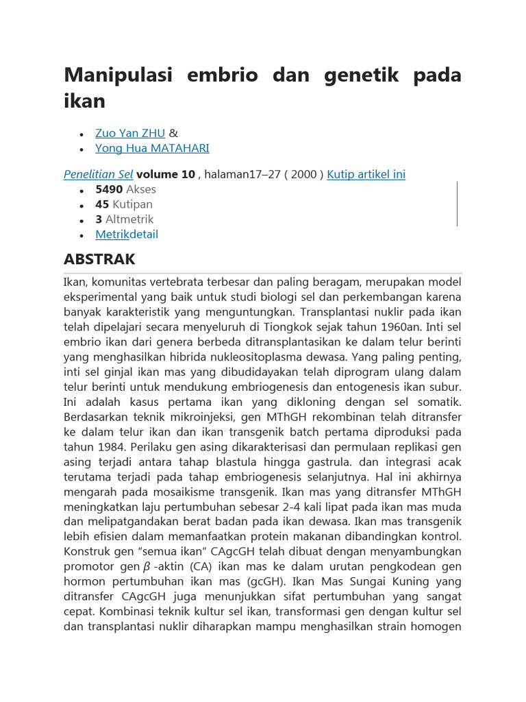 Manipulasi Embrio Dan Genetik Pada Ikan | PDF | Sains & Matematika