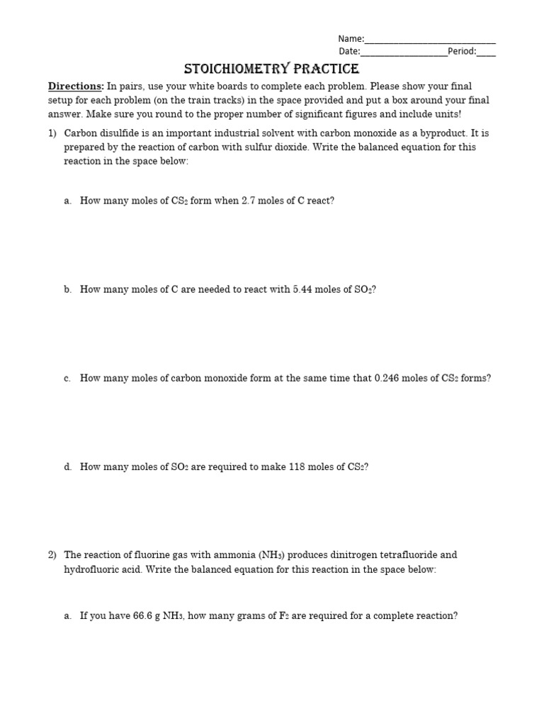 Stoichiometry Practice Problems Guide | PDF