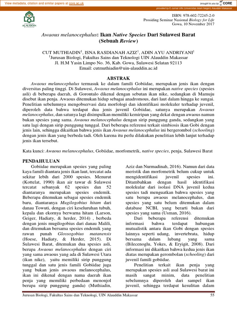 Ikan Penja: Spesies Asli Sulawesi Barat | PDF | Kajian Bahasa Asing ...