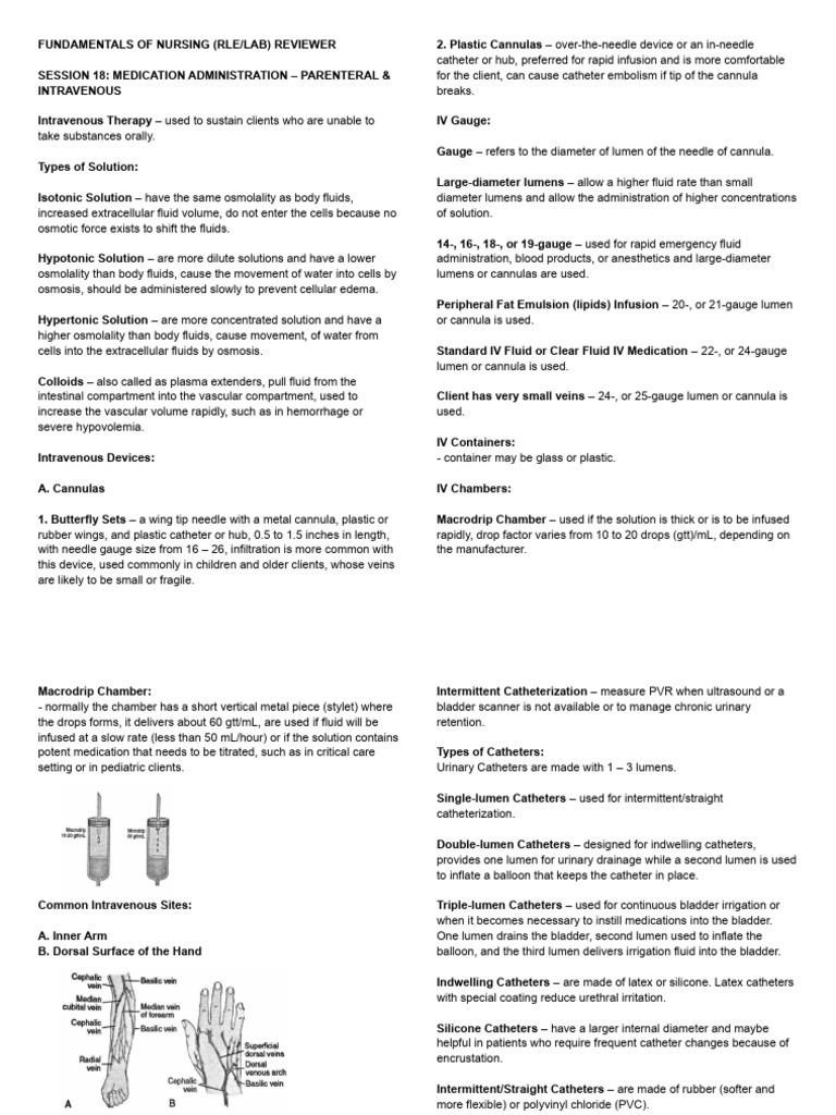 Session 18-23 FON RLE Reviewer | PDF | Intravenous Therapy | Nursing