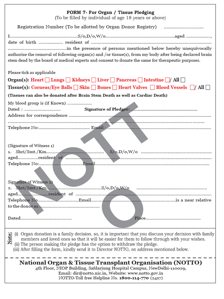 Donor Pledge Form | Download Free PDF | Organ Donation | Clinical Medicine
