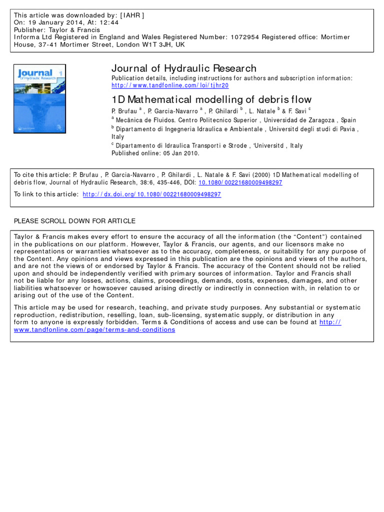 1D Mathematical Modeling of Debris Flow | PDF | Fluid Dynamics | Eigenvalues And Eigenvectors