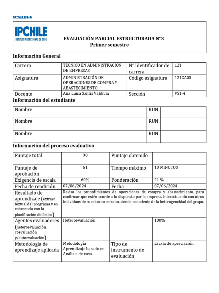 Epe 3 Administración de Operaciones de Compra y Abastecimiento Ana Luisa Santis | Descargar ...