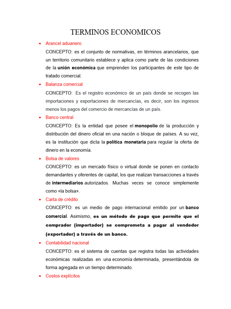 Terminos Economicos | PDF | Impuestos | Comercio