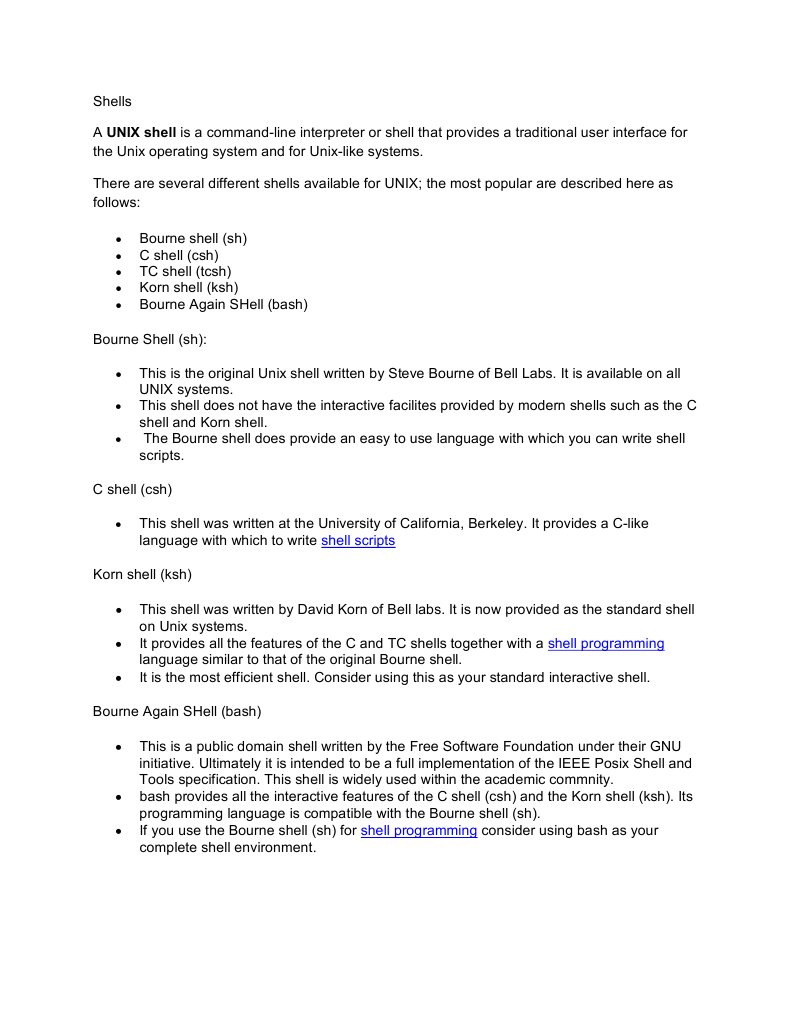 Unix Shells Pdf Command Line Interface Computer Engineering
