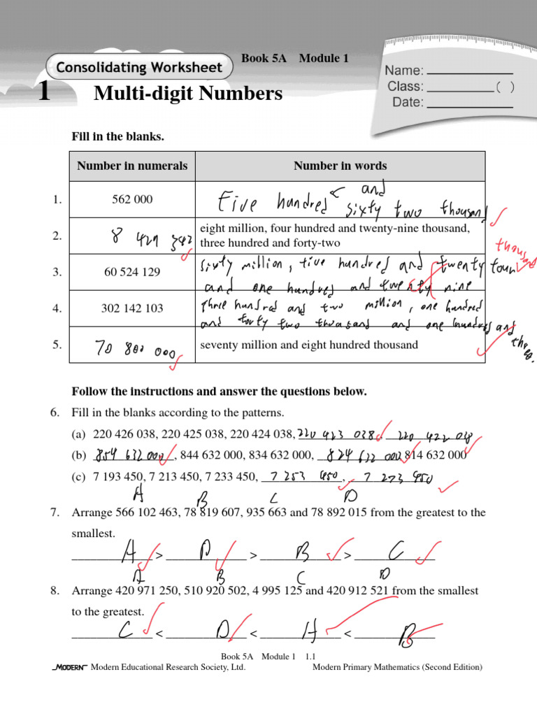 5A1-2 Multi-Digit Number - Consolidating | PDF
