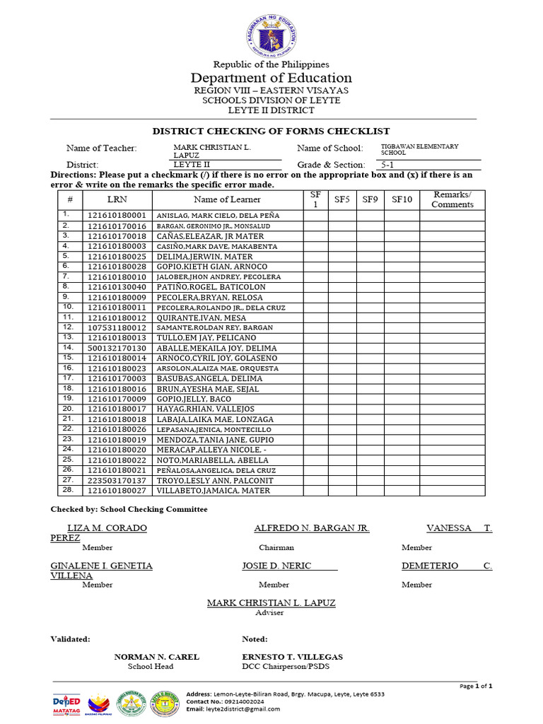 District Forms Checking Checklist | PDF