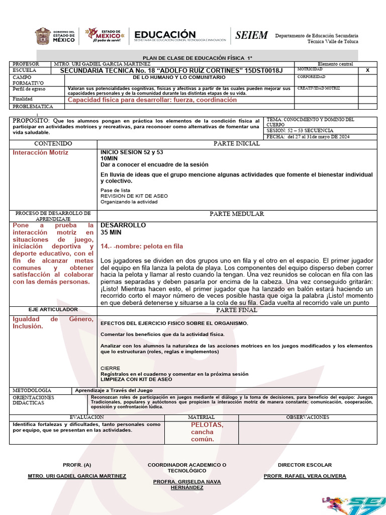 EDUC FIS 1 Abril SEM 19 Del 27 Al 31 de Mayo de 2024 | PDF | Aprendizaje | Cognición