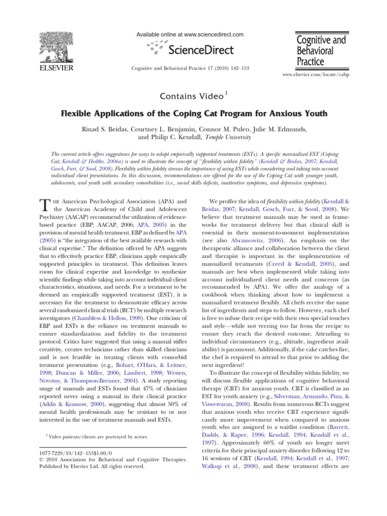 Beidas Et Al 2010 Coping Cat | PDF | Cognitive Behavioral Therapy | Anxiety