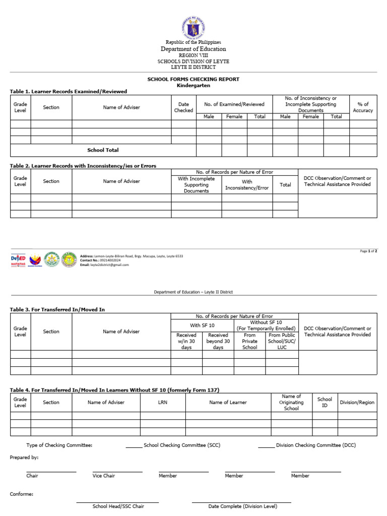 School Forms Checking Report | PDF