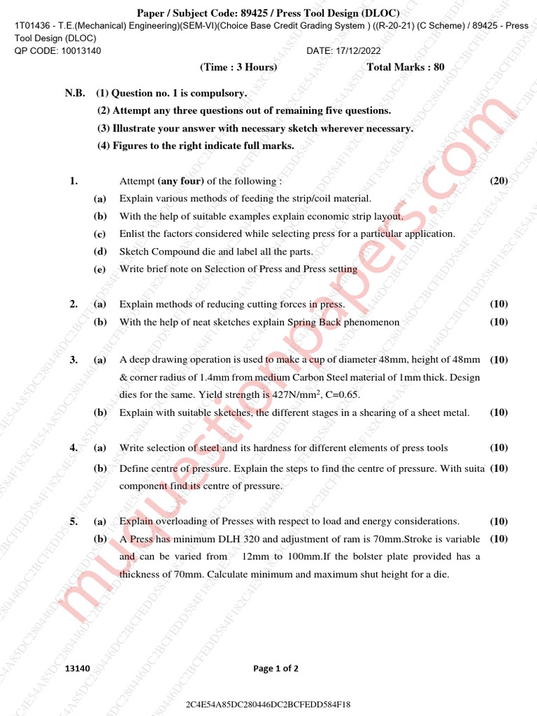 be_mechanical-engineering_semester-6_2022_december_press-tool-designrev-2019-c-scheme | PDF
