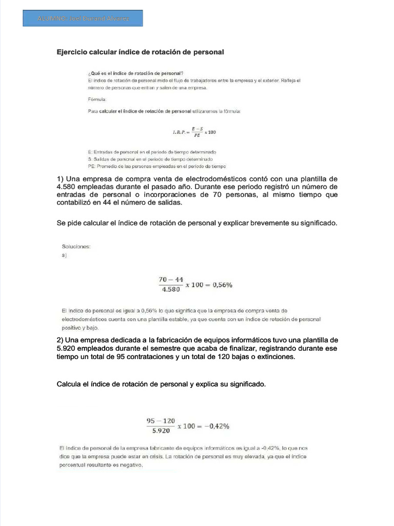 PDF Ejercicio Calcular Indice de Rotacion de Personal Compress | PDF