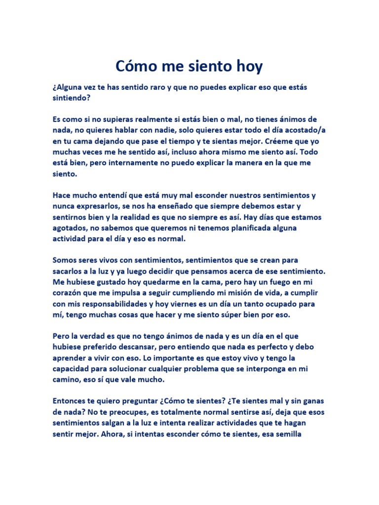 Blog Semana 1 - Cómo Me Siento Hoy | PDF