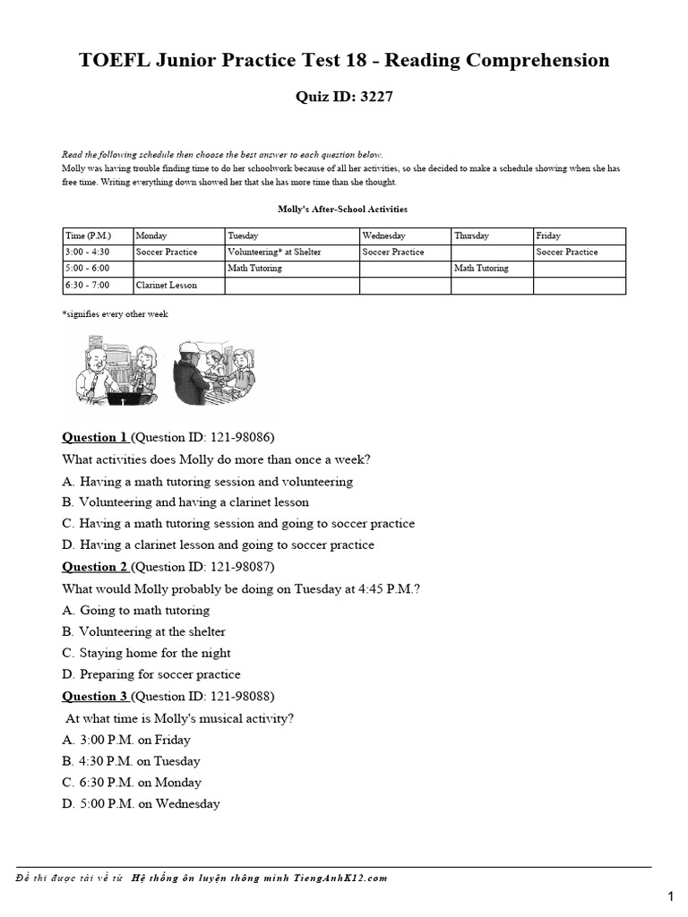 Quiz 3227 TOEFL Junior Practice Test 18 Reading Comprehension | PDF ...