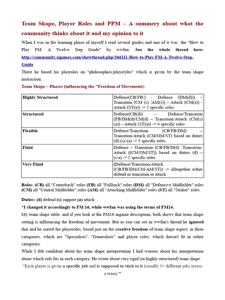FM16 Player Roles and Team Shape Guide | PDF | Defender (Association ...